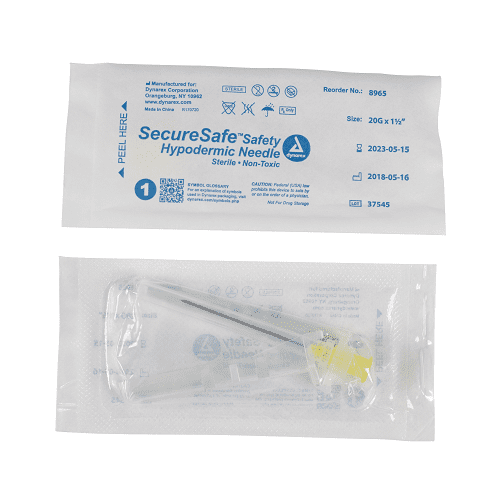 SecureSafe Safety Hypodermic Needle 20G, 1 1/2" needle - Amerihealth Inc